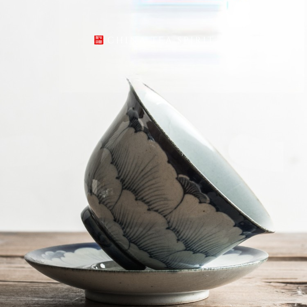 Handmade Vintage Ceramics Qinghua Peony Gaiwan Tea Set - China Tea Spirit