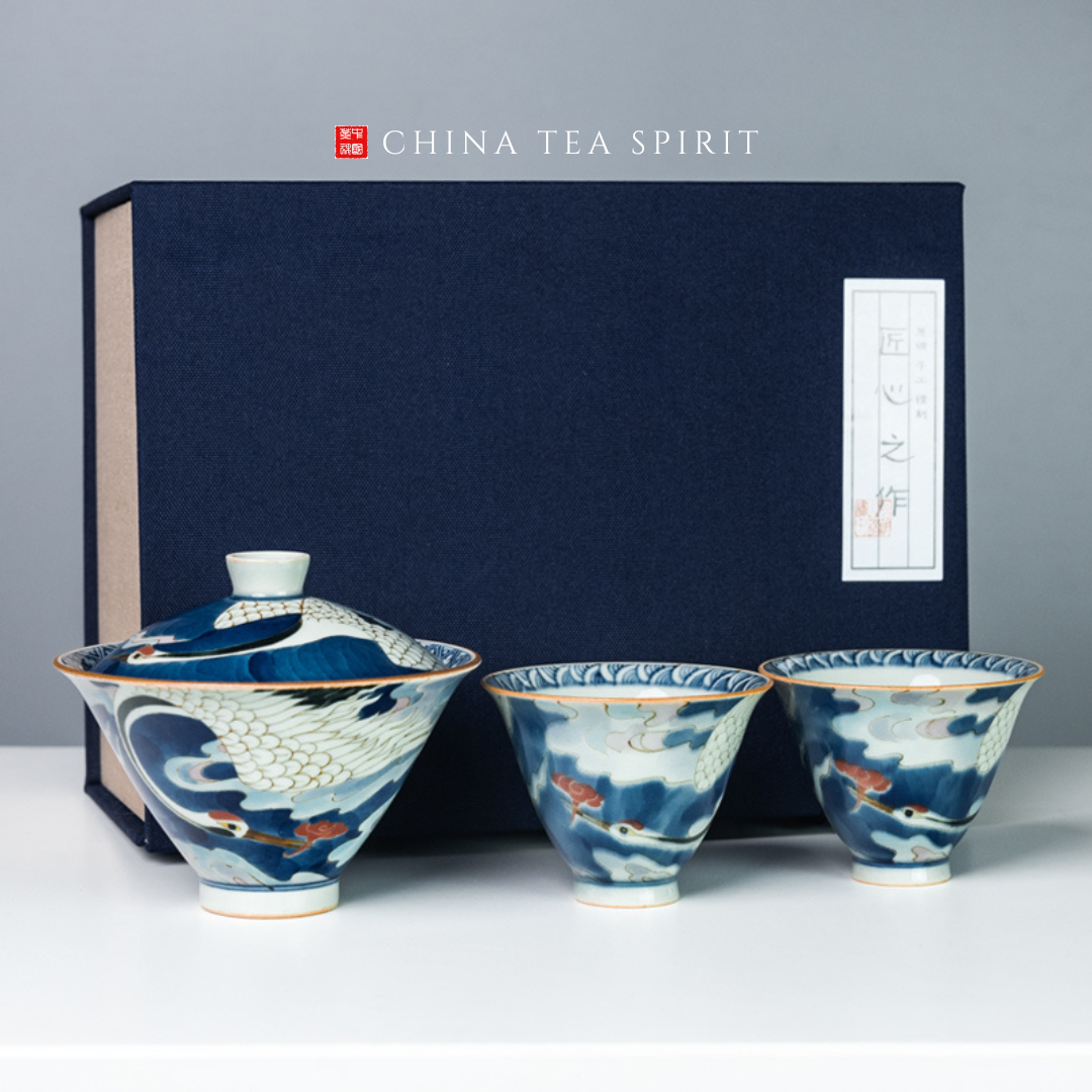 Hand-painted Creative Ceramics Fairy Crane Gaiwan Tea Set - China Tea ...