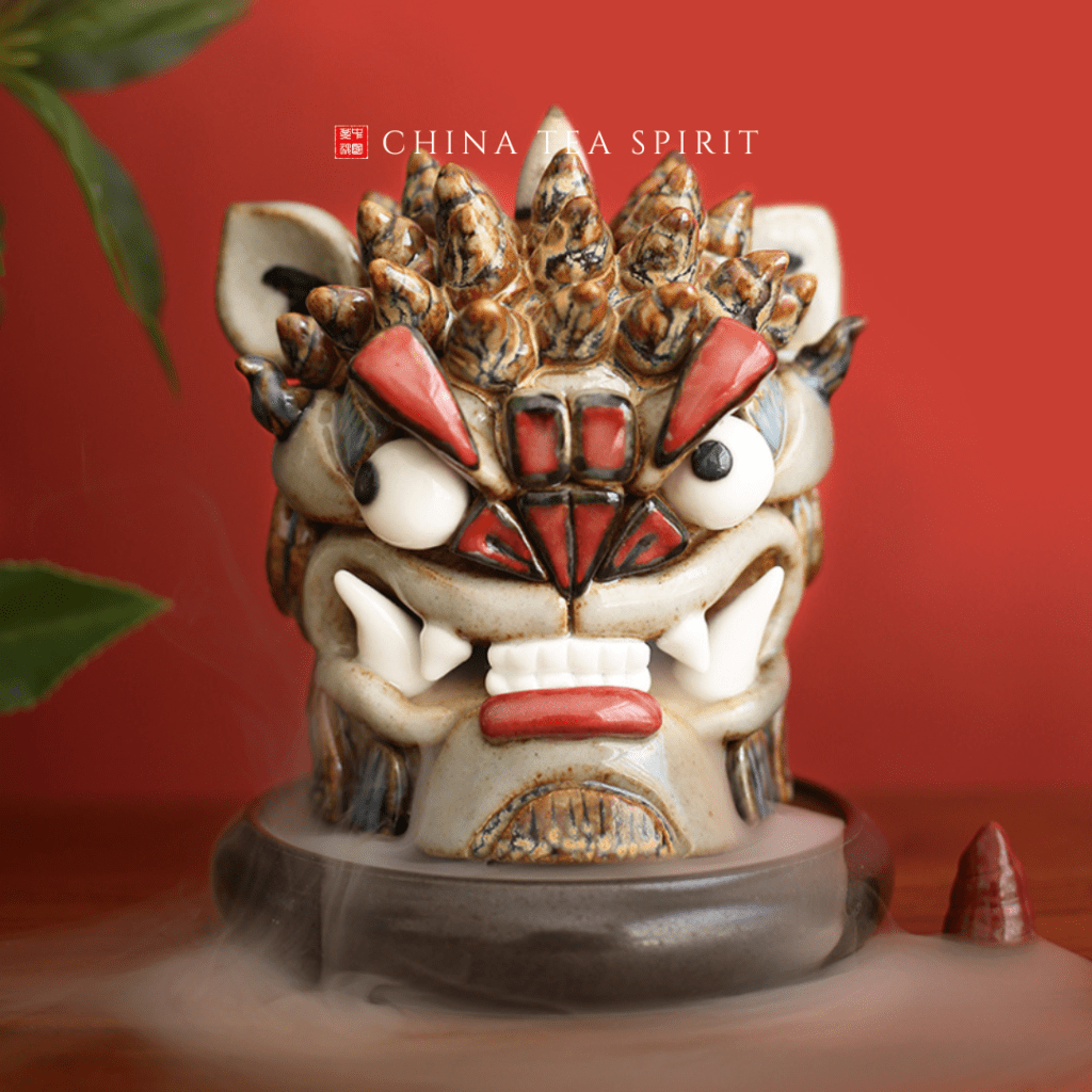 Handmade Ceramic Suanni Mythical Lion Beast Cone Incense Burner