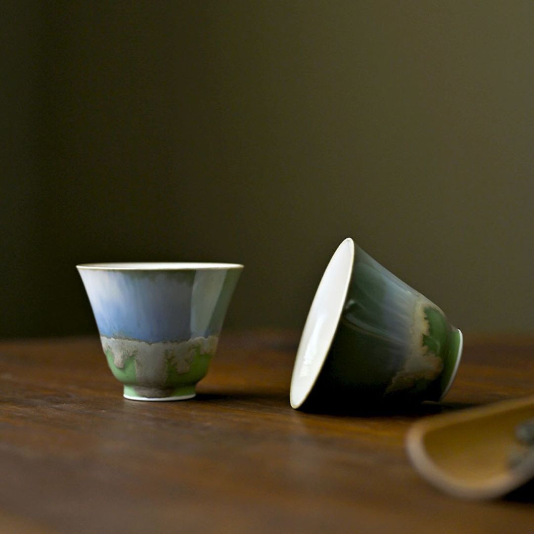 Kiln Transmutation Ceramic Gradient Green Tea Cup