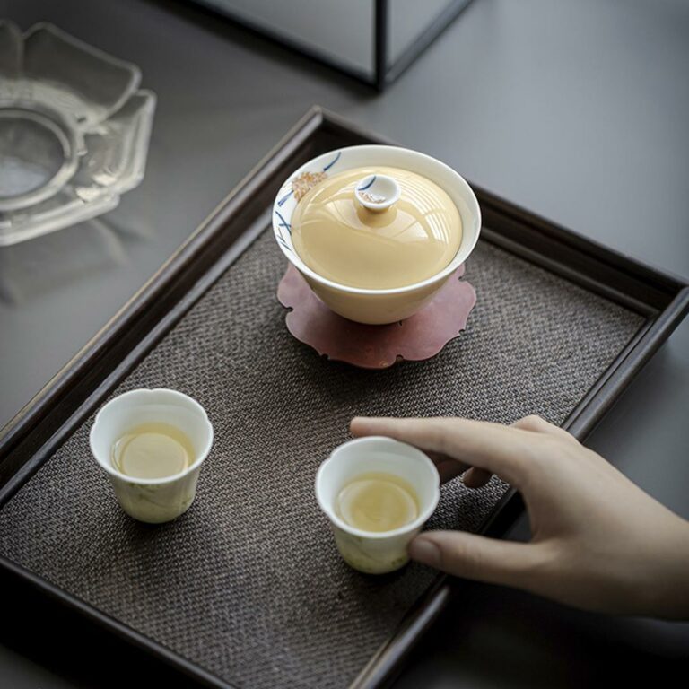 Hand painted Ceramic Apricot Yellow Wheat Ears Gaiwan - China Tea Spirit