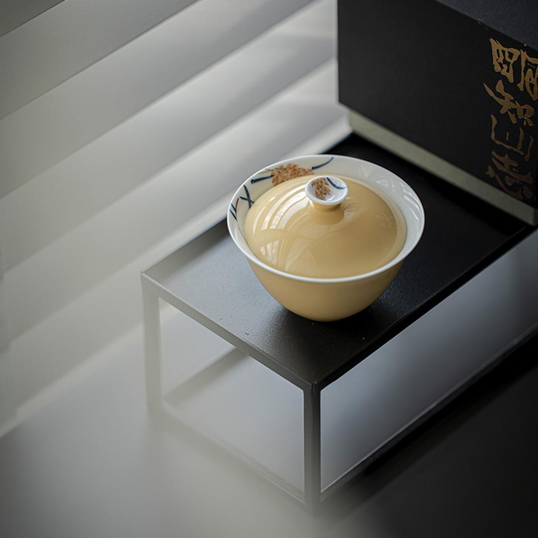 Hand painted Ceramic Apricot Yellow Wheat Ears Gaiwan - China Tea Spirit