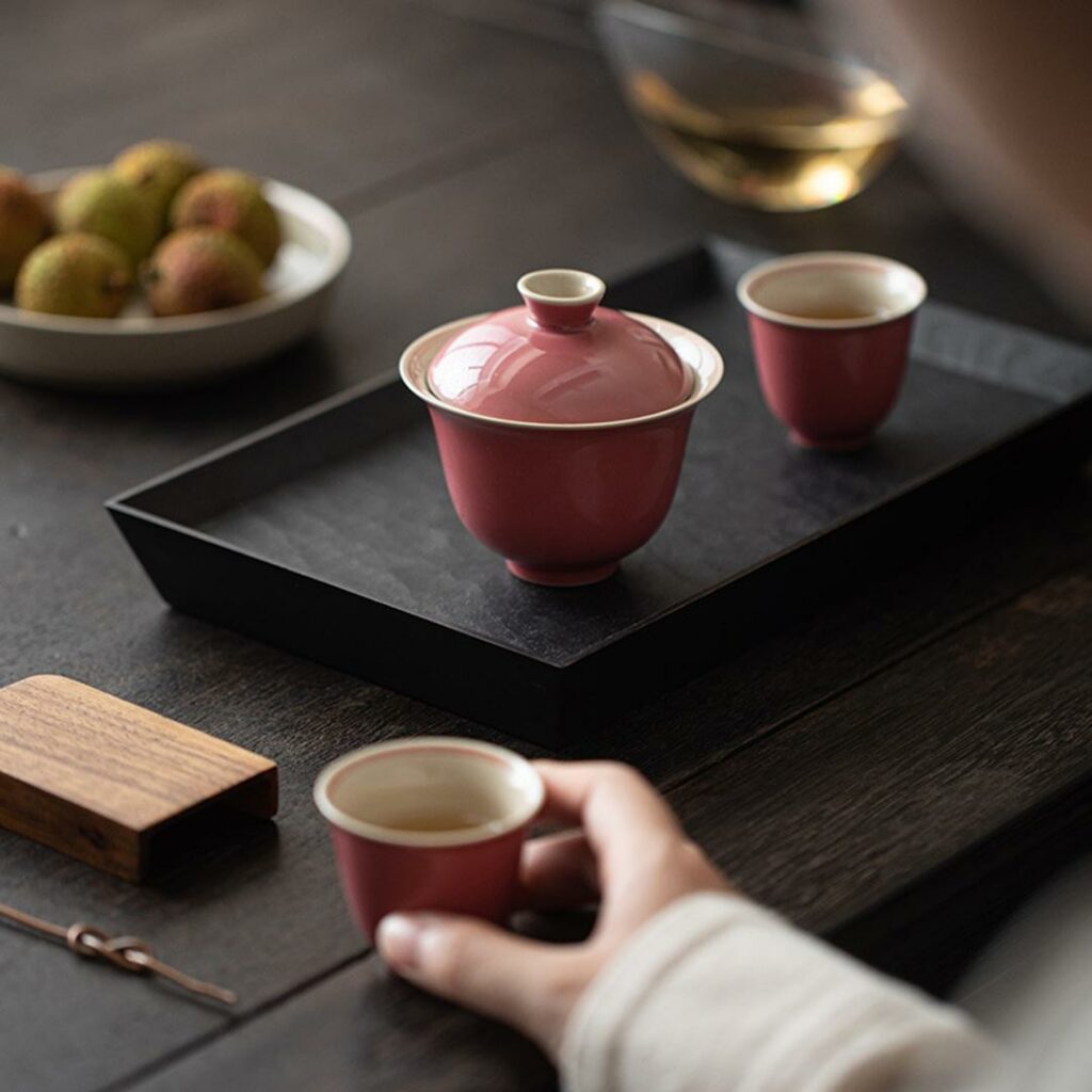 Vintage Ceramic Light Bean Red Gaiwan - China Tea Spirit