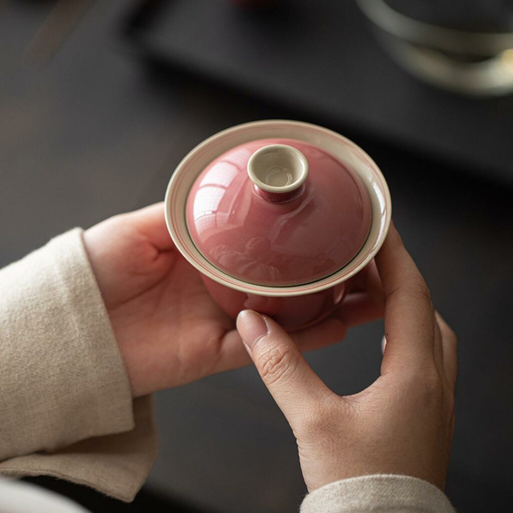 Vintage Ceramic Light Bean Red Gaiwan - China Tea Spirit