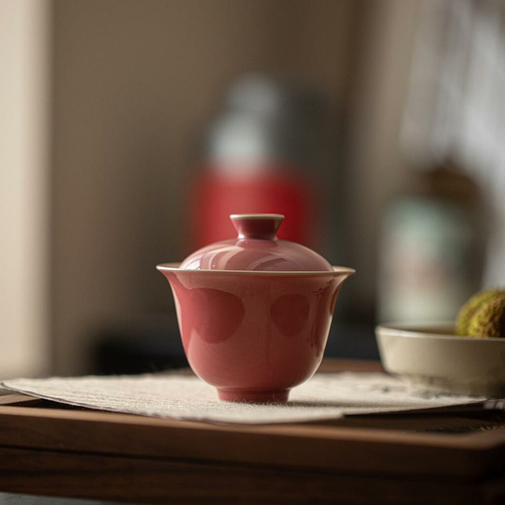 Vintage Ceramic Light Bean Red Gaiwan - China Tea Spirit