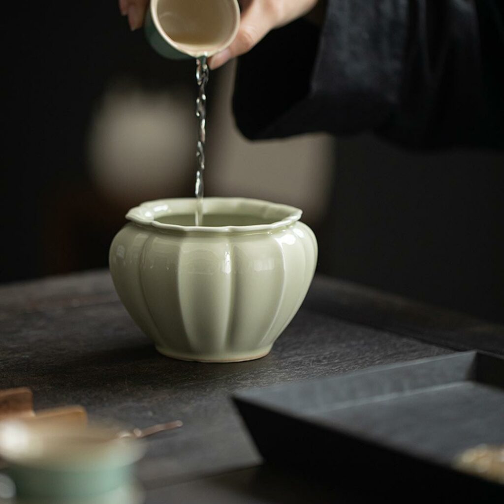 Grey Glaze Vintage Ceramic Buddha's Hand Tea Basin - China Tea Spirit