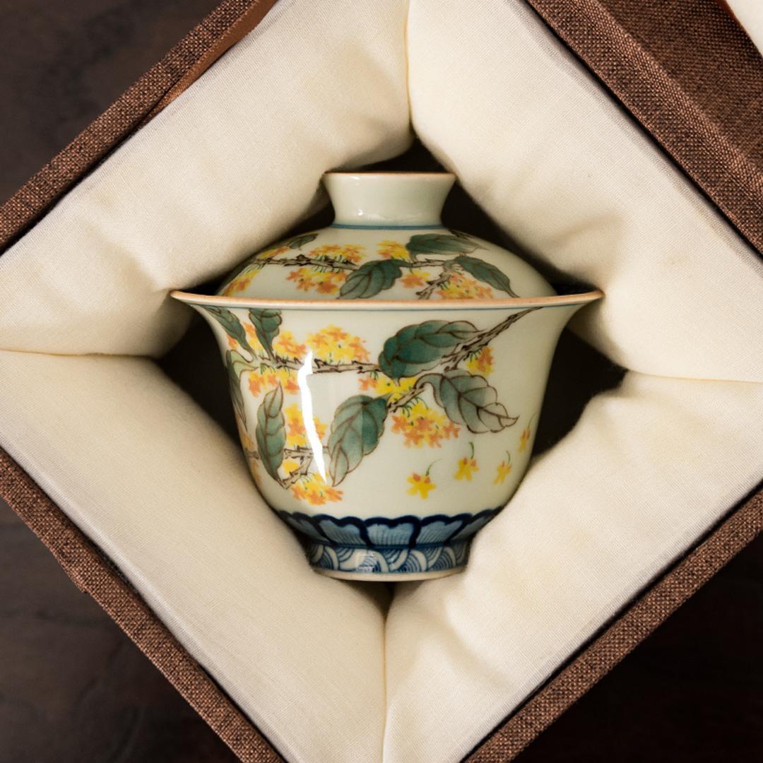 Handmade Qinghua Wucai Ceramic A Garden of Osmanthus 100ml Gaiwan ...