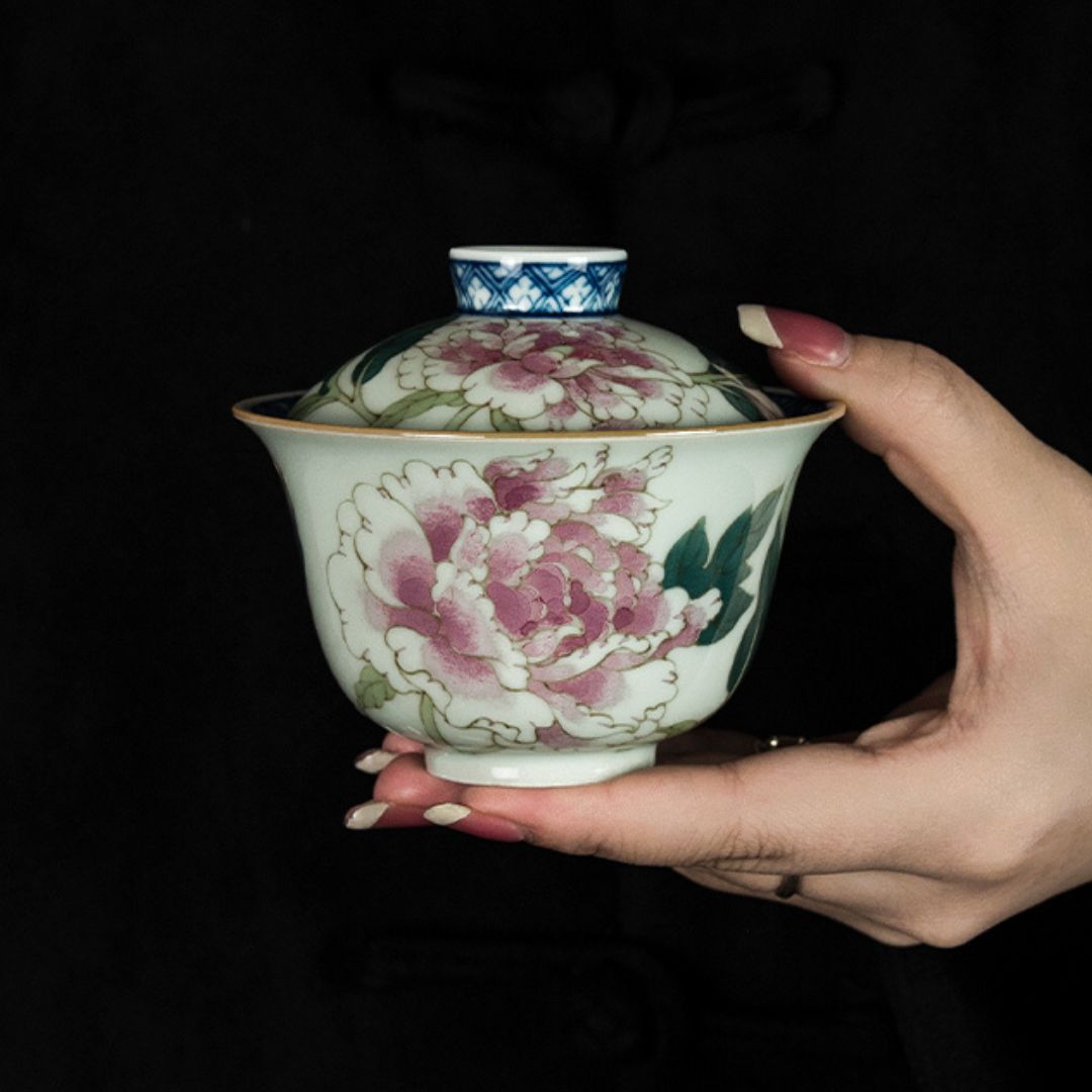 Handmade Wucai Qinghua Ceramic Poeny Blossom 110ml Gaiwan - China Tea ...