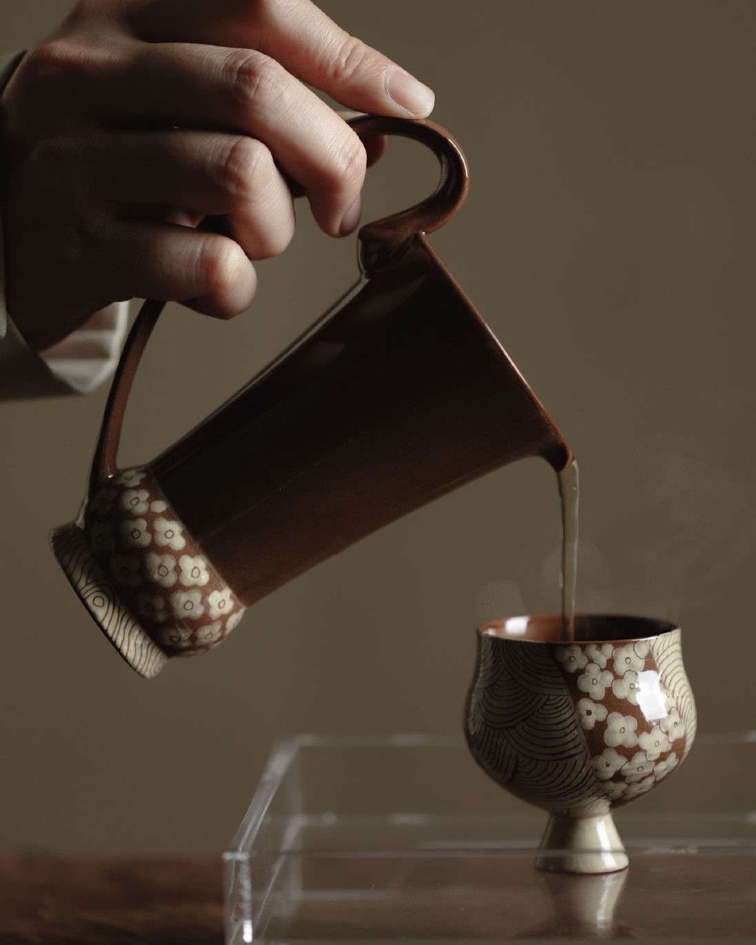 Hand-painted Ceramic Flower and Growth Ring Fair Cup Gong Dao Bei ...