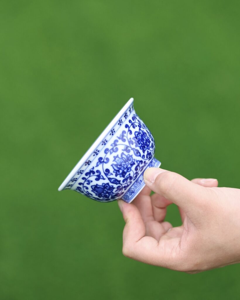 Fully Hand-painted Qinghua Ceramic Twined Lotus Two Lions 120ml Tea Cup ...
