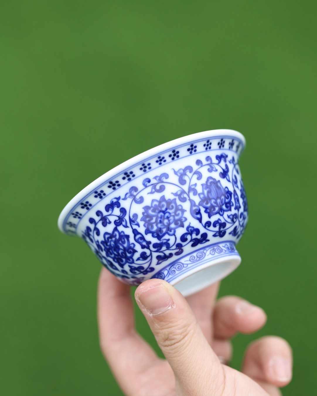 Fully Hand-painted Qinghua Ceramic Twined Lotus Two Lions 120ml Tea Cup ...