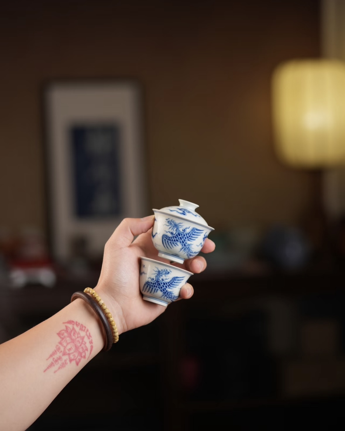 Handmade Hand-painted Qinghua Ceramic Mini 50-60ml Gaiwan Set Ship In ...