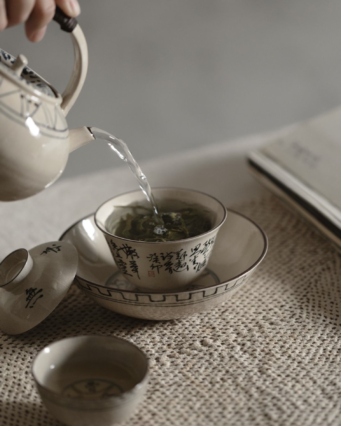 Hand-painted Powder Glaze Ceramic Calligraphy Shi Jing 120ml Gaiwan ...