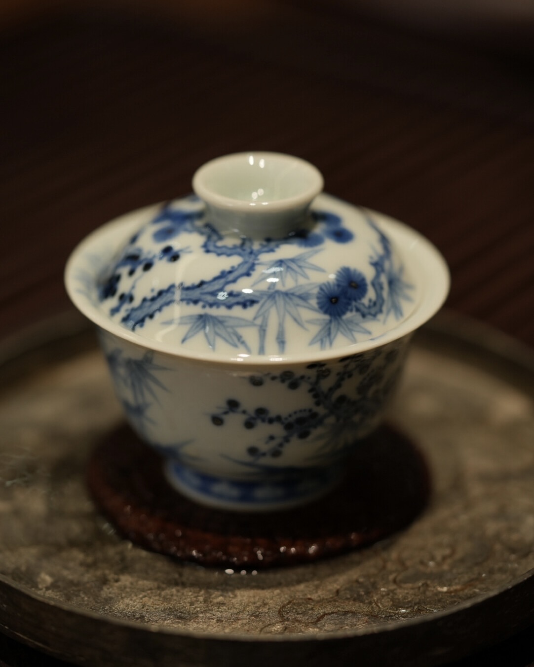 Handmade Hand-painted Qinghua Ceramic Pine Bamboo Plum 60ml Gaiwan Set ...