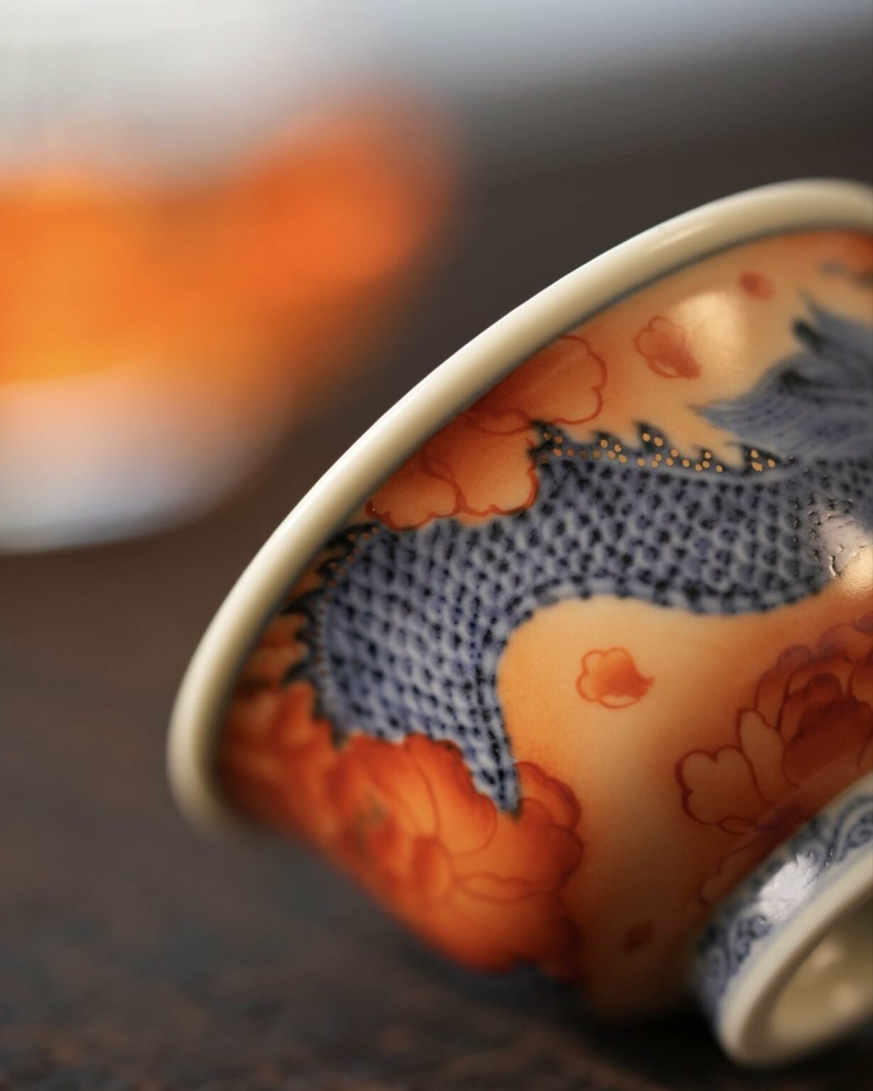 Handmade Hand-painted Qinghua Fan Hong Ceramic Dragon Through Flowers ...