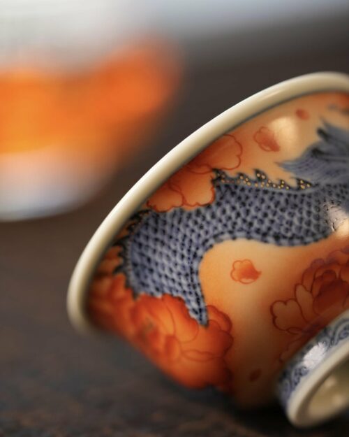 Handmade Hand-painted Qinghua Fan Hong Ceramic Dragon Through Flowers ...